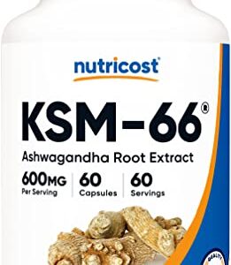 Nutricost KSM-66 Ashwagandha Root Extract 600mg, 60 Veggie Caps - 5% Withanolides - with BioPerine - Full-Spectrum Root Extract