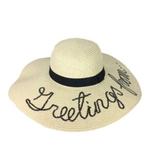 Fashion Culture Women's Greetings from. Floppy Straw Wide Brim Sun Hat, Natural