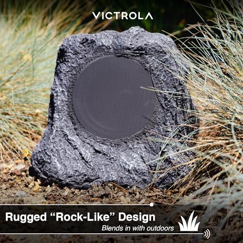 Victrola Outdoor Rock Speaker Pair - Wireless Bluetooth Speakers for Garden, Patio, Waterproof Design, Built for all Seasons, Rechargeable Battery, Wireless Music Streaming, Charcoal