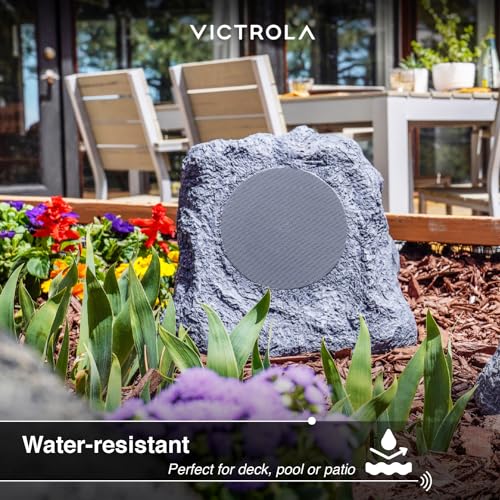 Victrola Outdoor Rock Speaker Pair - Wireless Bluetooth Speakers for Garden, Patio, Waterproof Design, Built for all Seasons, Rechargeable Battery, Wireless Music Streaming, Charcoal