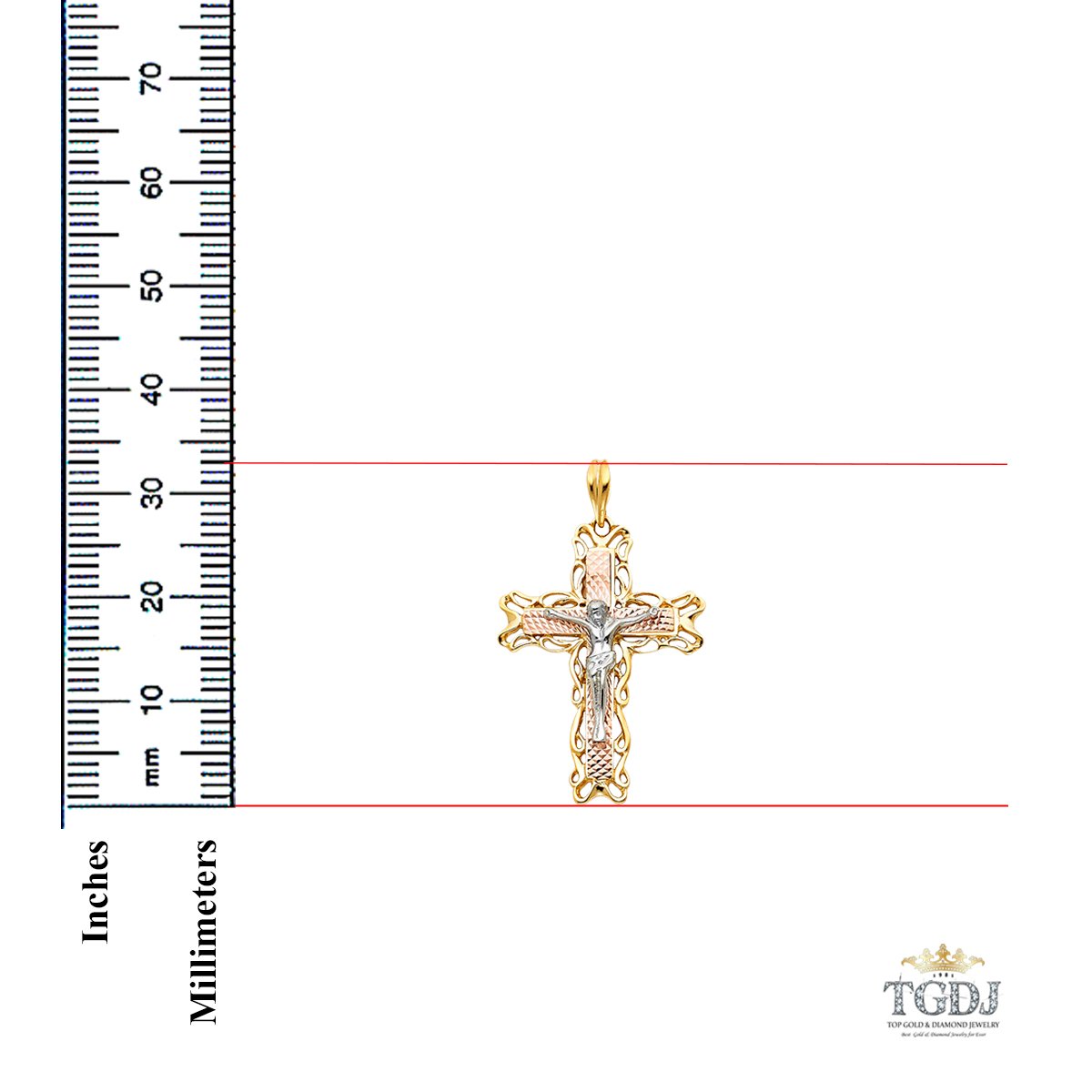 TGDJ 14k Yellow White Rose Gold Religious Crucifix Pendant Height 33 MM Width 24 MM