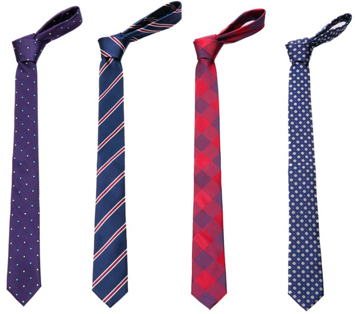 AUSKY 4 Packs Skinny Neckties for Men Boys, 2.35'' Wide Slim Ties in Different Textured Style Mixed set