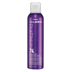 rusk deepshine platinumx mousse, 8.8 oz, lightweight, alcohol-free styling foam for platinum, blonde, gray, and silver hair, enhances body and volume while restoring brilliance to haircolor