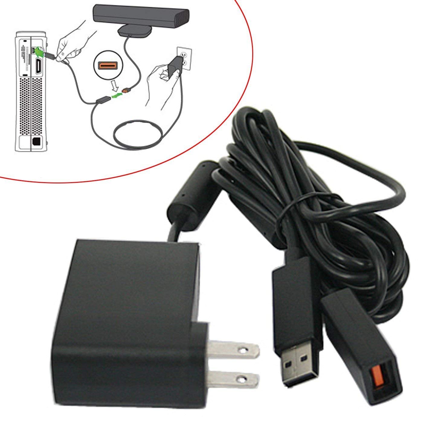 VSEER Kinect USB AC Adapter Power Supply Cable Cord Replacement Adapter for Mircosoft Xbox 360 Kinect Sensor System,Black