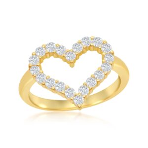 open heart simulated diamond cz ring silver/14k gold plated/14k rose gold plated sterling silver valentines jewelry for women or teens-gold-6