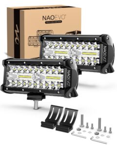 naoevo 7 inch led light bar, led off road/fog/driving lights led pods with spot flood combo, led work lights for truck boat utv atv, 2-pack (white)