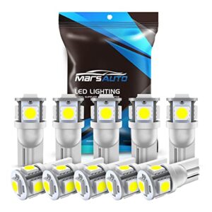 marsauto 194 led bulb 6000k white 168 t10 2825 5smd replacement bulbs for car dome map door courtesy license plate lights (pack of 10)