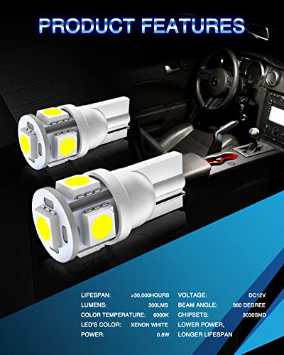 Marsauto 194 LED Bulb 6000K White 168 T10 2825 5SMD Replacement Bulbs for Car Dome Map Door Courtesy License Plate Lights (Pack of 10)