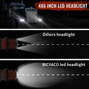 BICYACO 4 PCS DOT 4x6 Inch LED Headlights Rectangular Replacement H4651 H4652 H4656 H4666 H6545 Compatible with Peterbilt Kenworth Freightliner Ford Probe Oldsmobile Cutlass