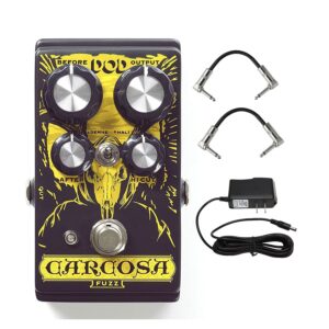 dod carcosa analog fuzz pedal silicon style fuzz guitar pedal bundle with two switchable modes and tunable bias and lowpass filter with 2 patch cables and ac power adapter