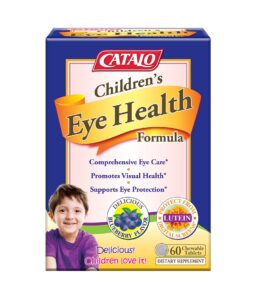 catalo children's eye health formula - vision support with european bilberry extracts, eyebright extracts, lycopene, lutein & zeaxanthin, taurine, zinc, 60 blueberry flavor chewable tablets