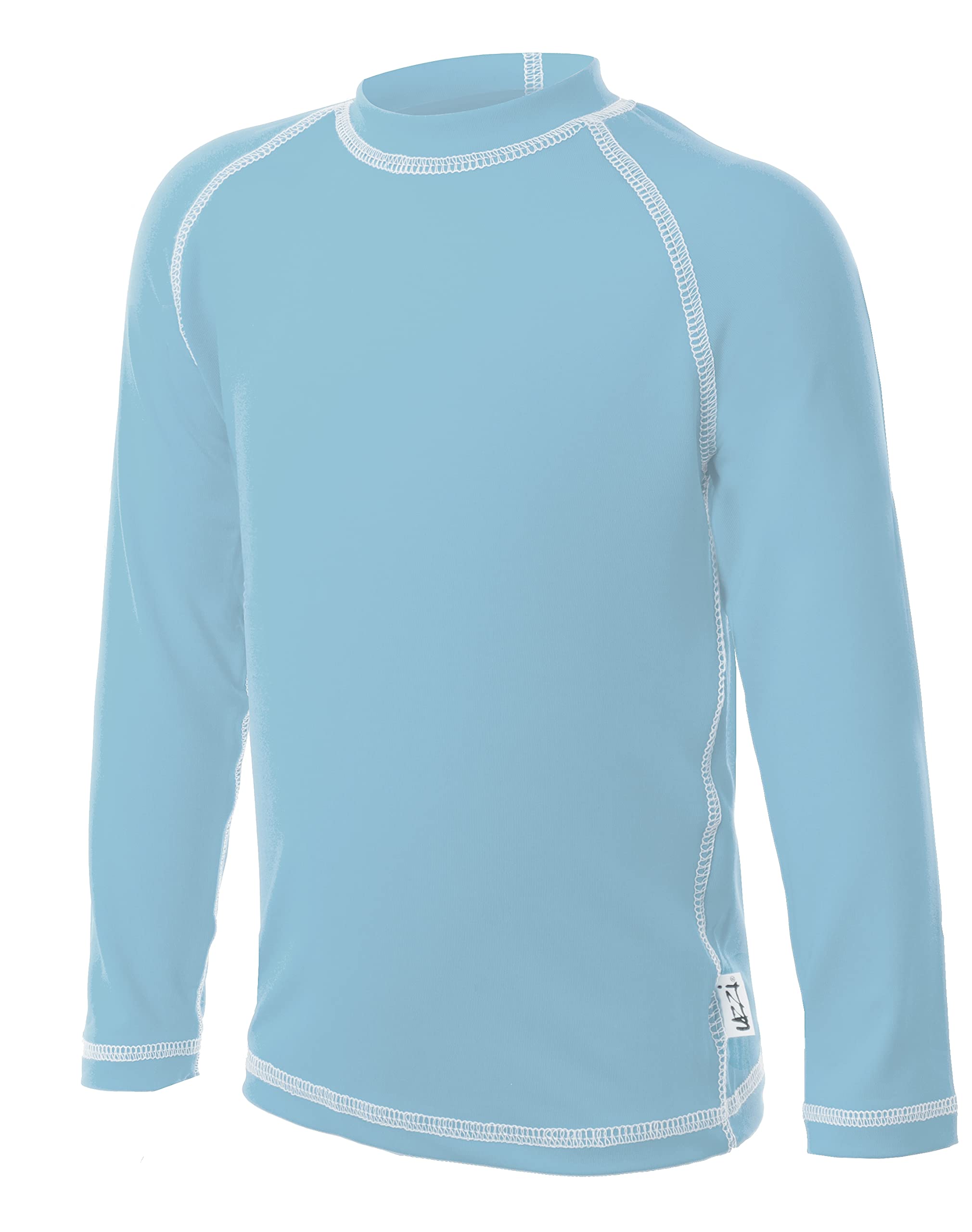 UZZI Kids UPF 50+ Loose Cut Long Sleeve Rashguard Swim T-Shirt (Medium, Light Blue)