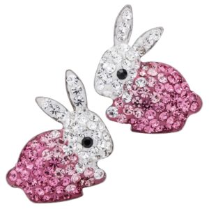 yacq women's 925 sterling silver crystal bunny stud earrings - 3/5 x 3/5 inch - ultra light - easter costume jewelry accessories gifts for women girls (pink)