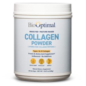 BioOptimal Collagen Peptides Powder - Grass-Fed, Pasture-Raised Hydrolyzed Protein Supplement for Skin, Hair, & Nails - Non-GMO, Zero Sugar Daily Supplement for Men & Women (45 Servings)