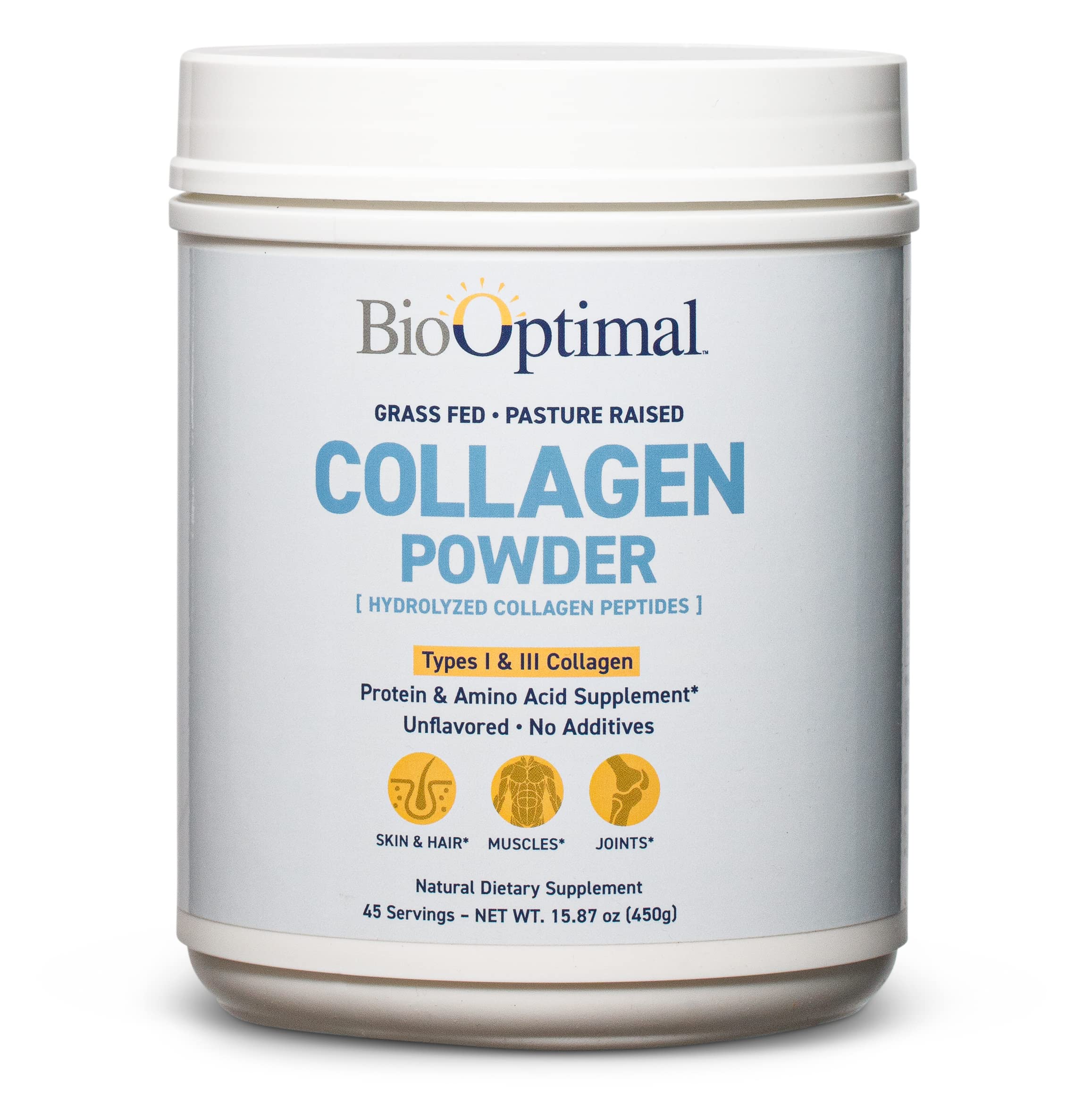 BioOptimal Collagen Peptides Powder - Grass-Fed, Pasture-Raised Hydrolyzed Protein Supplement for Skin, Hair, & Nails - Non-GMO, Zero Sugar Daily Supplement for Men & Women (45 Servings)