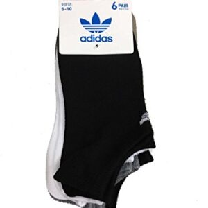 Womens Adidas Originals No Show Socks 6 Pair,Black/White/Grey,One Size