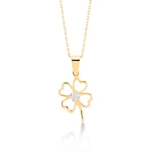 gelin 14k solid gold 4-leaf clover pendant necklace | clover jewelry for women, 18"