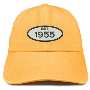 trendy apparel shop established 1955 embroidered 69th birthday gift pigment dyed washed cotton cap - mango