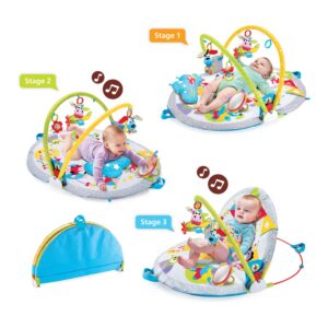 Yookidoo Baby Gym Lay to Sit-Up Playmat. 3-in-1 Newborns Activity Center with Tummy Time Toys, Pillow & Infant Miror. 0-12 Month