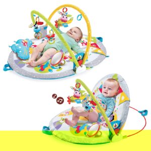 Yookidoo Baby Gym Lay to Sit-Up Playmat. 3-in-1 Newborns Activity Center with Tummy Time Toys, Pillow & Infant Miror. 0-12 Month