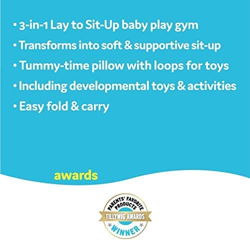 Yookidoo Baby Gym Lay to Sit-Up Playmat. 3-in-1 Newborns Activity Center with Tummy Time Toys, Pillow & Infant Miror. 0-12 Month