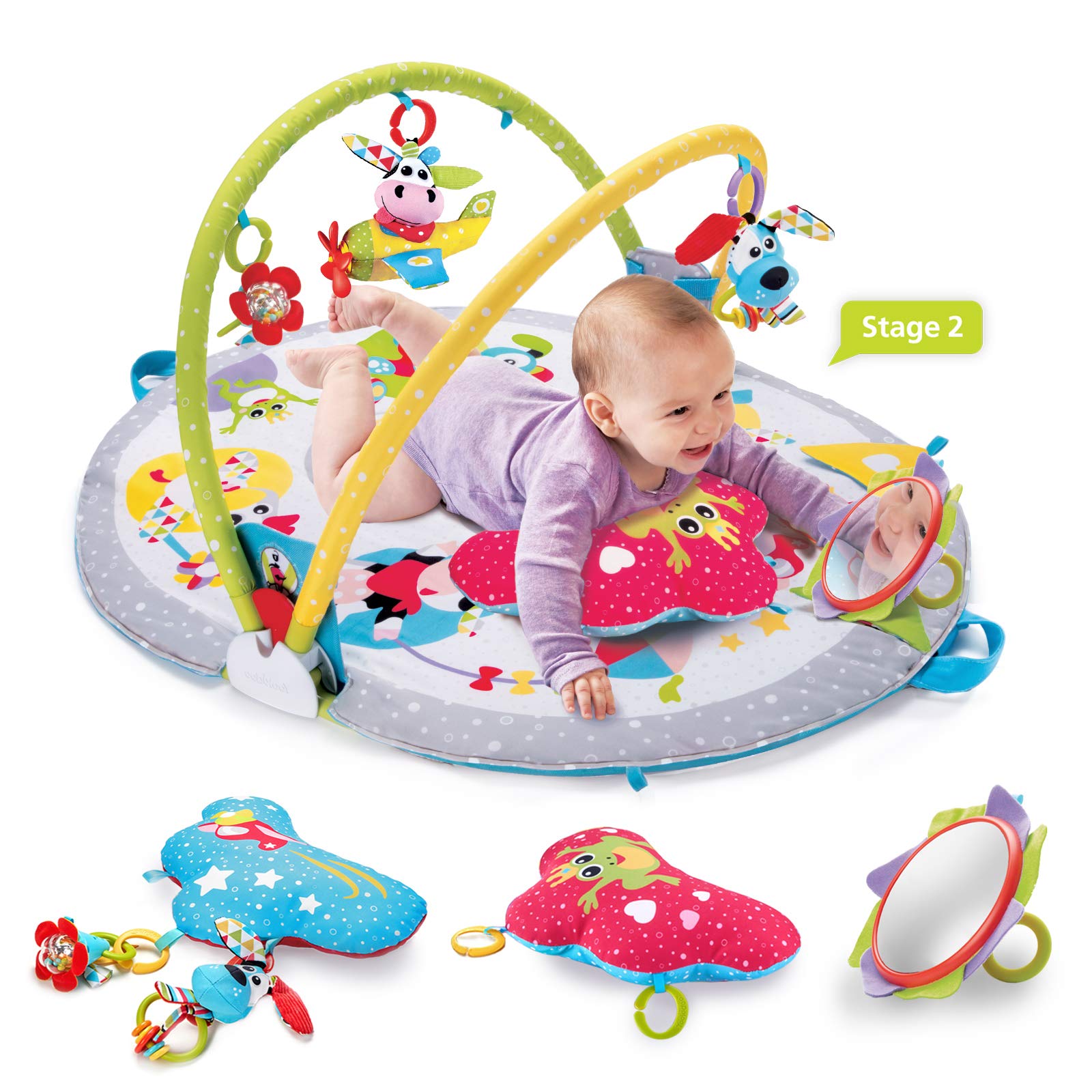 Yookidoo Baby Gym Lay to Sit-Up Playmat. 3-in-1 Newborns Activity Center with Tummy Time Toys, Pillow & Infant Miror. 0-12 Month