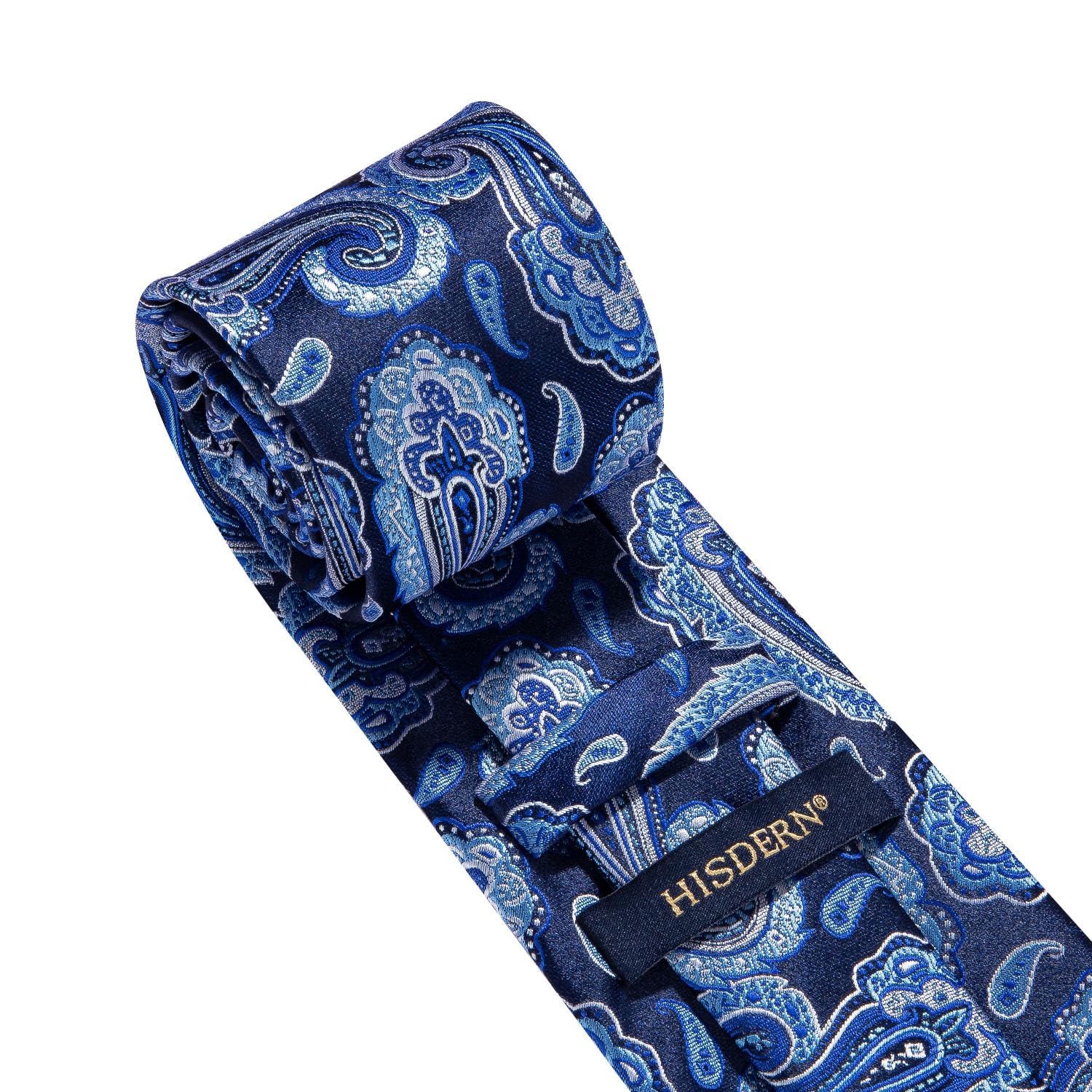 HISDERN Ties for Men Blue Paisley Ties for Men and Pocket Square Set Formal Navy Blue Mens Ties Handkerchiefs Satin Neckties for Wedding Party