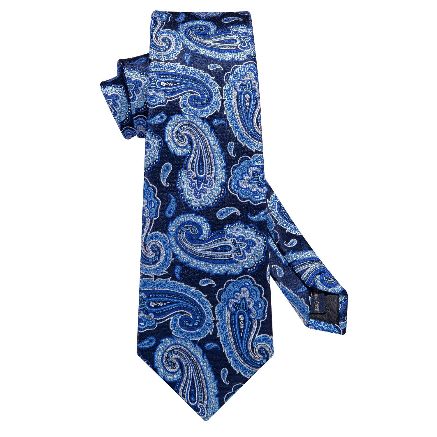 HISDERN Ties for Men Blue Paisley Ties for Men and Pocket Square Set Formal Navy Blue Mens Ties Handkerchiefs Satin Neckties for Wedding Party