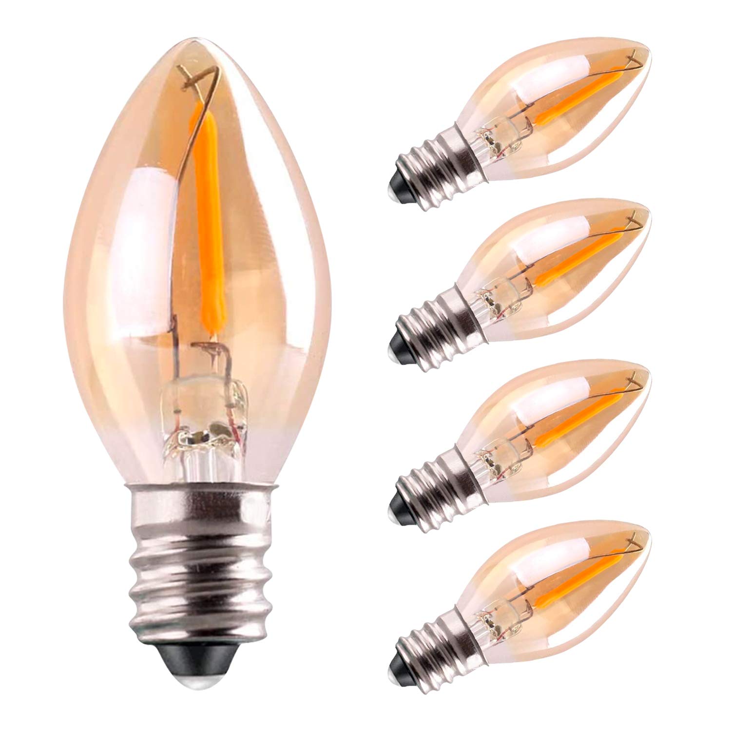 Sphoon C7 LED Bulb, 0.5W Nightlight Candle Bulb, Amber Glow 5w Incandescent Replacements E12 Candelabra Base led Filament Night Bulb Ultra Warm White 2200K Decorative String Edison Lamp Pack of 5