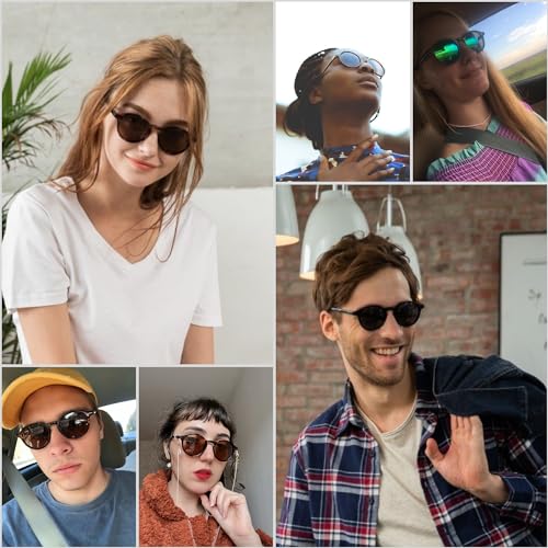 J+S Hali Small Round Polarized Sunglasses for Women Men UV400 | Polycarbonate | Trendy Vintage Style (Tortoiseshell/Brown Lens)