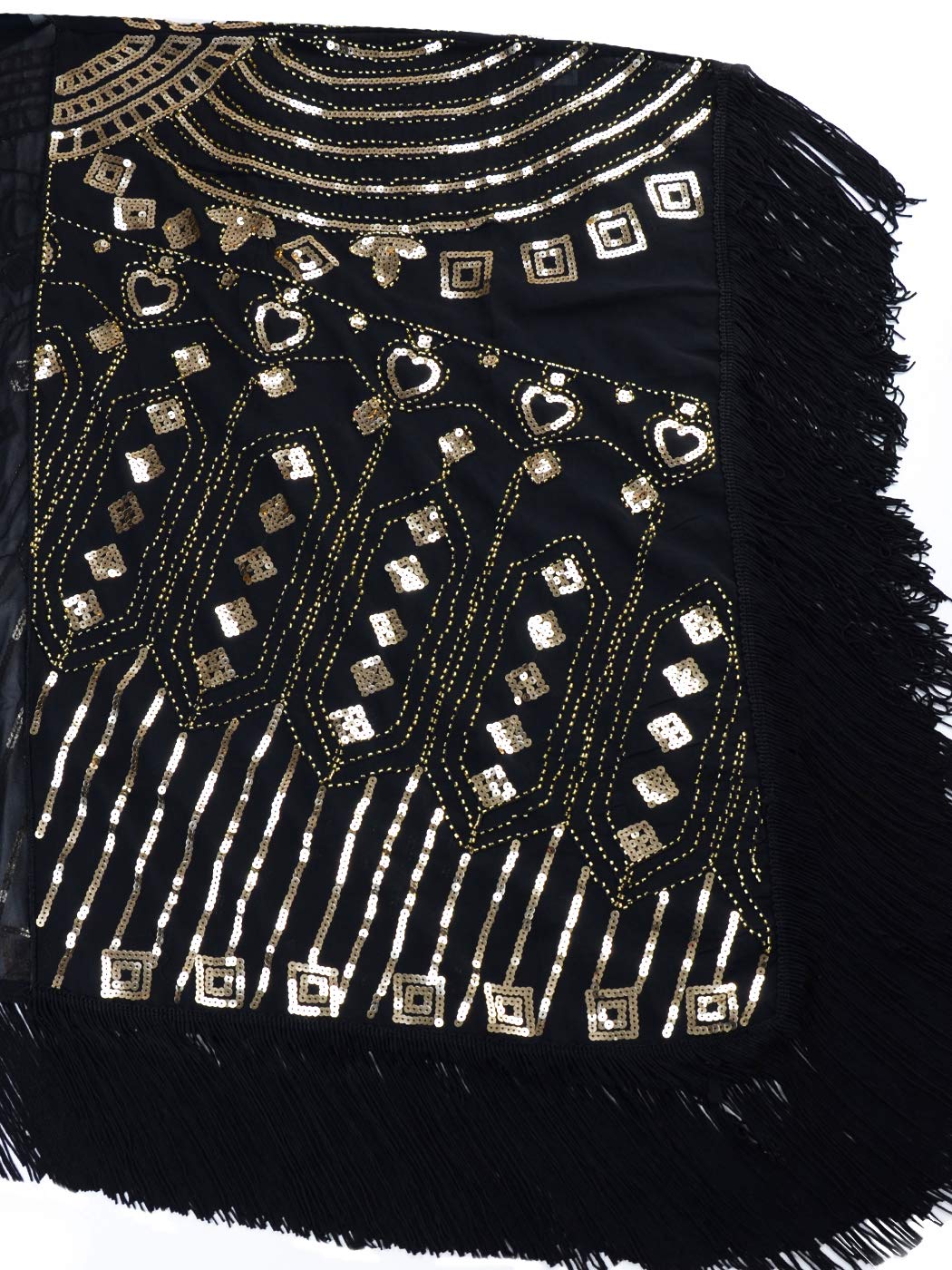 Anna-Kaci Womens Oversized Gatsby Hand Beaded Fringed Sequin Evening Shawl Wrap, Black+Gold, Onesize