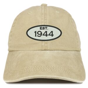 trendy apparel shop established 1944 embroidered 80th birthday gift pigment dyed washed cotton cap - khaki