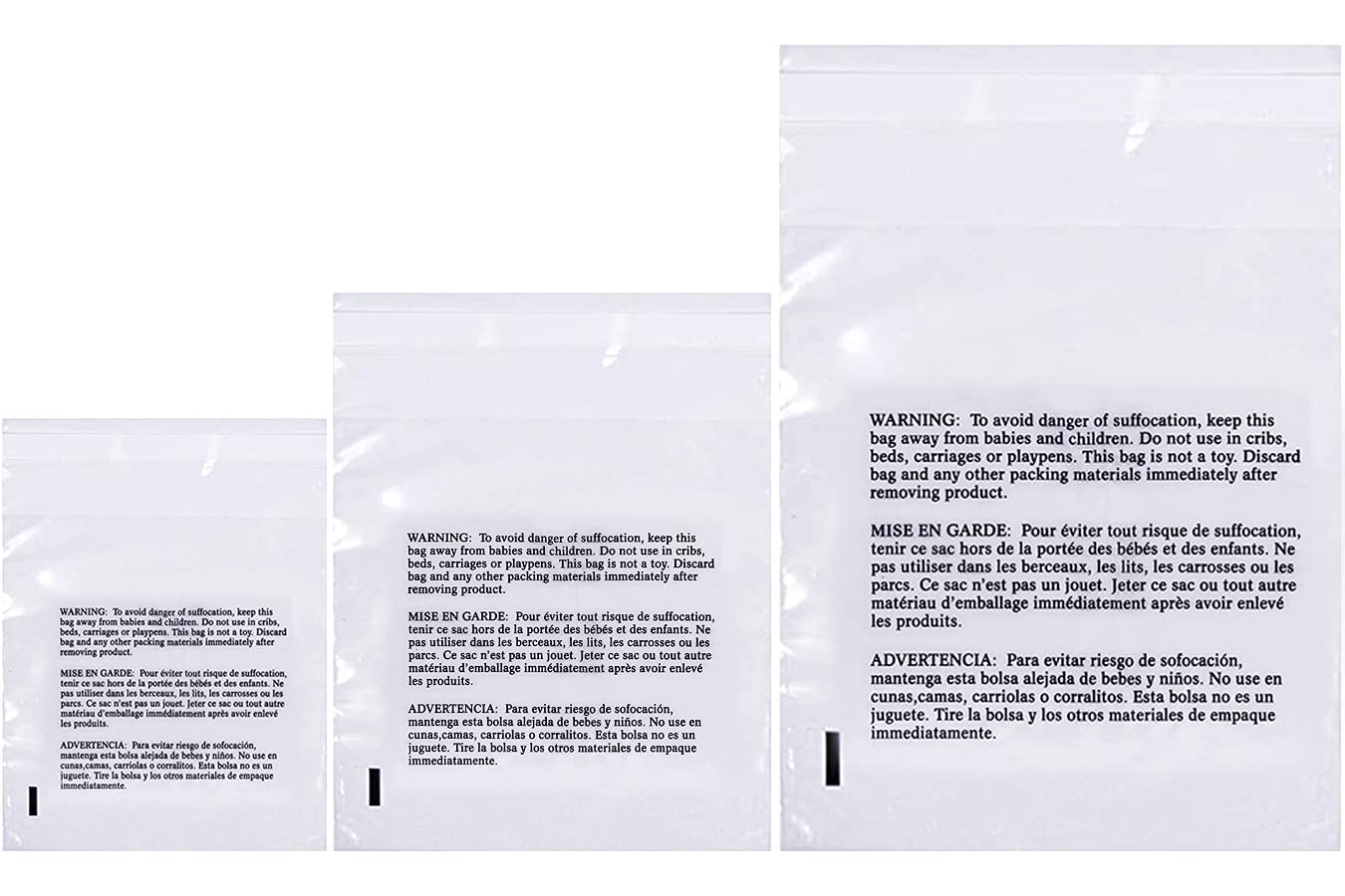 Poly Bags with Suffocation Warning 9x12", 11x14", 14x20" - Large Combo Pack of 300 (100 each size) - Clear Poly Bags by Retail Supply Co - Extra Strong Seal