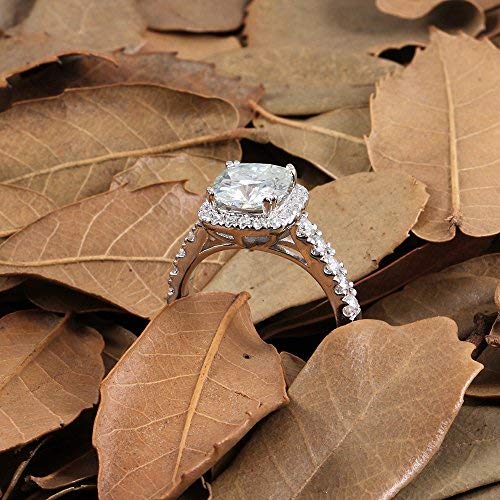 DovEggs 2ct Center 7.5mm Cushion Cut 2.3mm Width G-H-I Color Moissanite Engagement Ring Solitaire with Accents 14K Gold QUALITY Sterling Silver Engagement Ring for Women (6)