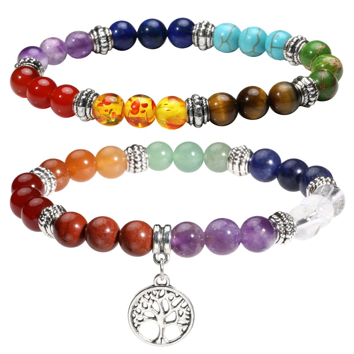 Eigso 2Pcs 7Chakra Bracelet with Tree of life Simbol Sign Pendant Healing Mala Wristband for Men Women