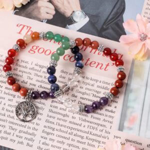 Eigso 2Pcs 7Chakra Bracelet with Tree of life Simbol Sign Pendant Healing Mala Wristband for Men Women