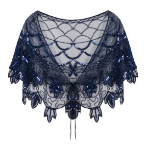 prettyguide women's 1920s shawl beaded vintage bolero flapper evening wraps navy