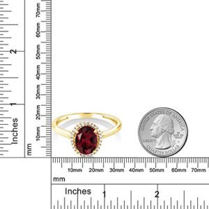 Gem Stone King 10K Yellow Gold 8X6MM Oval Gemstone Birthstone and White Diamond Halo Engagement Ring | Wedding Anniversary Promise Gold Ring For Women | Available In Size 5-10