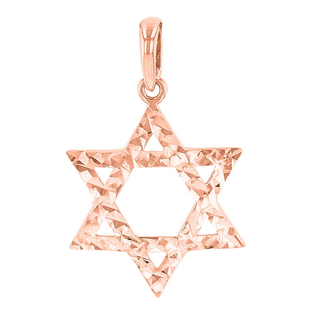 Jewelry America 14K Rose Gold Hebrew Star of David Charm Pendant with Textured Finish