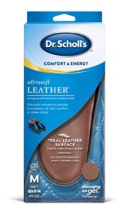 dr. scholl's ultrasoft leather insoles for dress shoes (men's 8-14) // all-day comfort with massaging gel plus a real leather surface