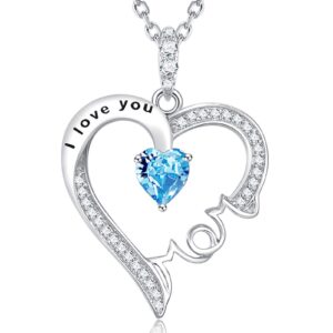 march birthstone jewelry for her birthday gifts aquamarine necklace i love you mom love heart pendant necklace for mother in law sterling silver