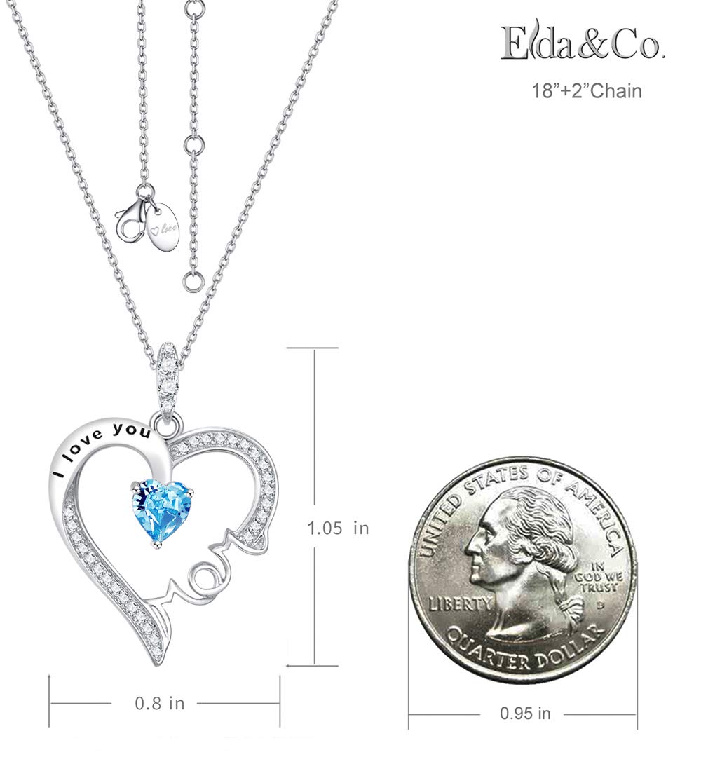 March Birthstone Jewelry for Her Birthday Gifts Aquamarine Necklace I Love You Mom Love Heart Pendant Necklace for Mother in Law Sterling Silver