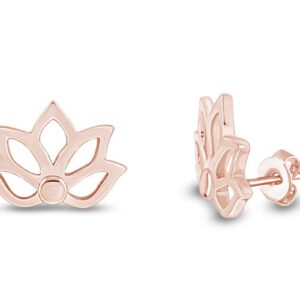 Lotus Flower Stud Earrings in 14k Rose Gold Over Sterling Silver