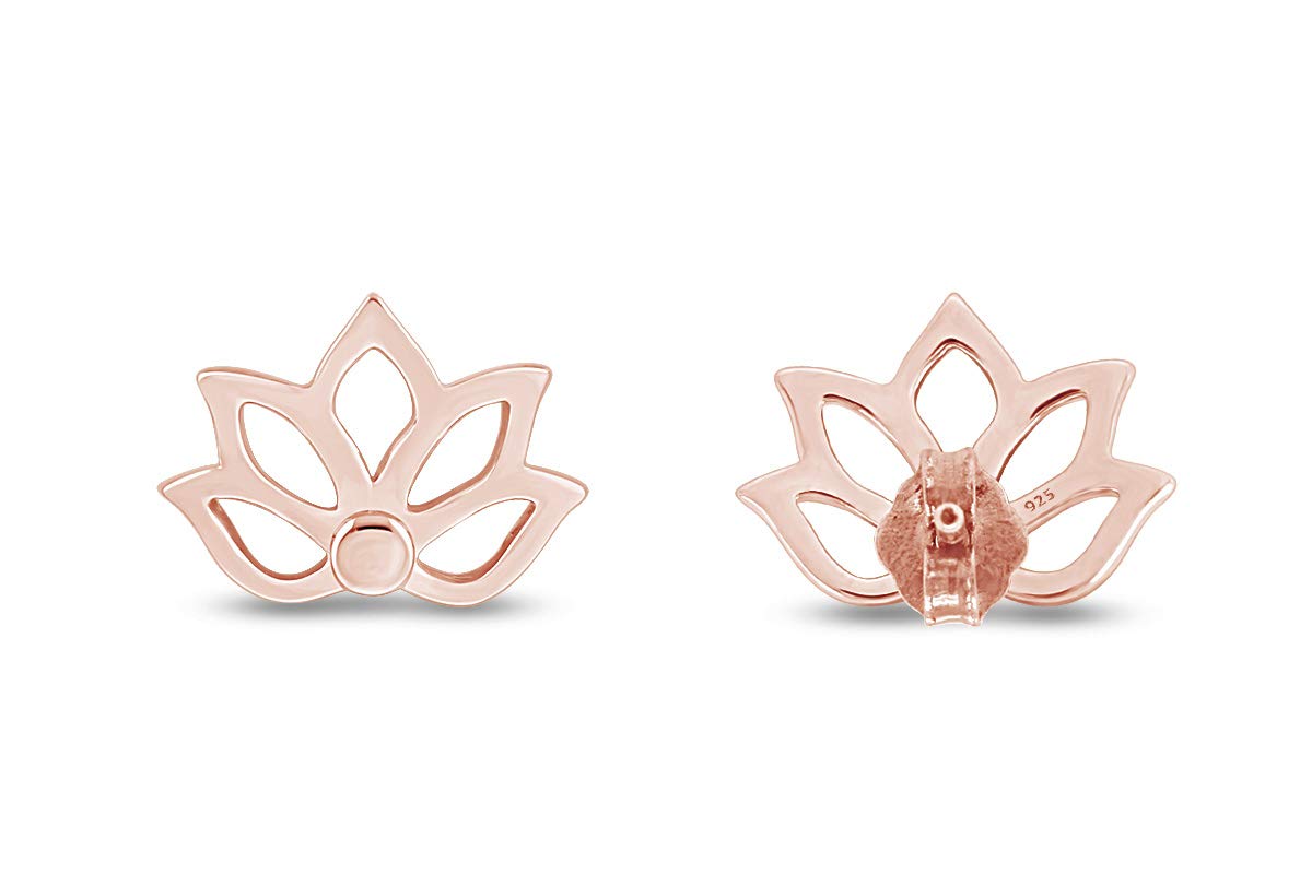 Lotus Flower Stud Earrings in 14k Rose Gold Over Sterling Silver