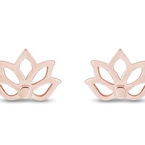 Lotus Flower Stud Earrings in 14k Rose Gold Over Sterling Silver