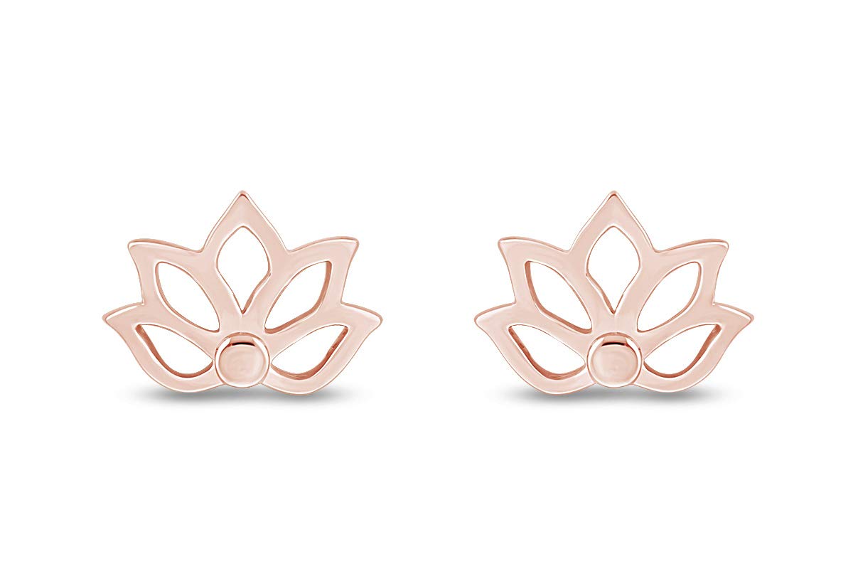 Lotus Flower Stud Earrings in 14k Rose Gold Over Sterling Silver