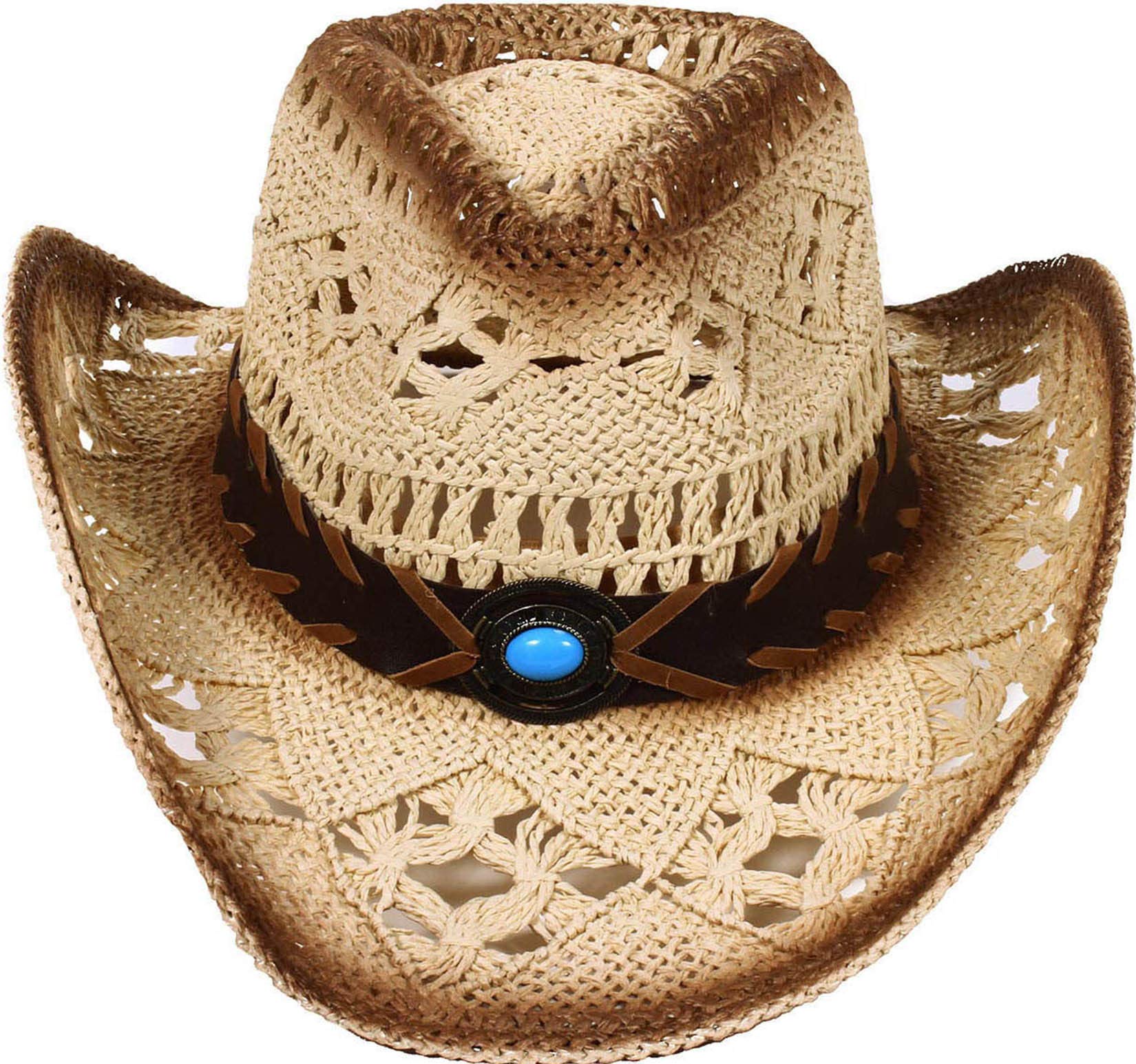 Livingston Cowboy Hat Men & Women's Woven Straw Cowgirl Hat w/Hat Band Straw, Bead Beige