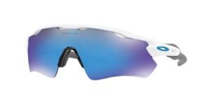 oakley men's oo9208 radar ev path rectangular sunglasses, polished white grey/prizm sapphire, 38 mm