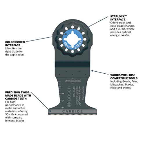 BOSCH OSL134C-10 10-Pack 1-3/4 In. Starlock Oscillating Multi Tool Metal & More Carbide Extreme Plunge Cut Blades for Cutting Iron Bar, Metal, Wood with Nails, Drywall and Tile