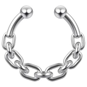 evonix 16g fake septum nose ring piercing jewelry hoop nostril solid brass rhodium-plated cute boho faux